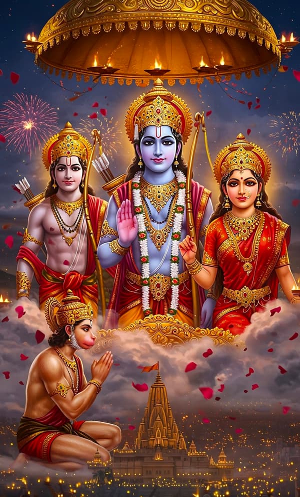 Lord Rama with Sita, Lakshmana and Hanuman - GodsPhoto